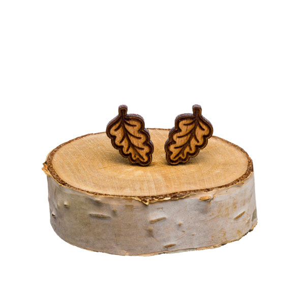 Leseni uhani Hrastov list - Gozdni mož - unikatni izdelek